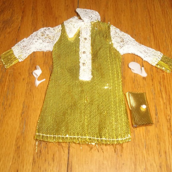 Barbie | Toys | Barbie Doll Clothes Shillman Maddie Mod Gold Lame Lace ...